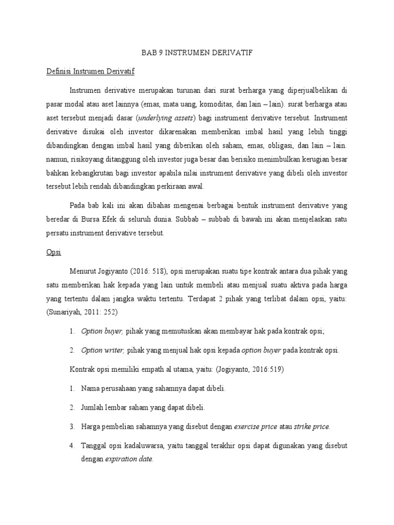 Contoh Instrumen Derivatif Opsi | PDF