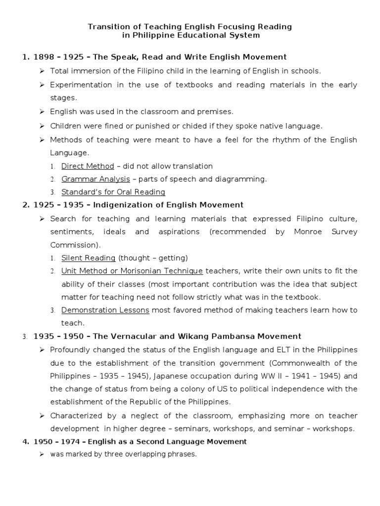 Evolution of English Reading in the Philippines | PDF | English ...