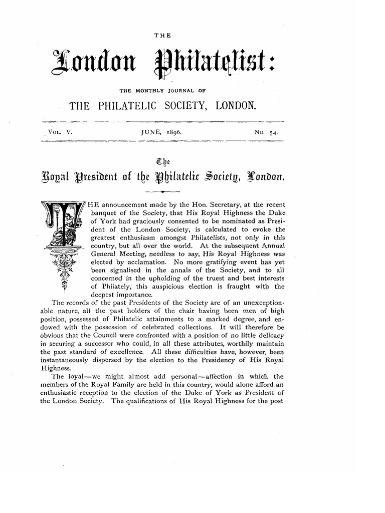 London Philatelist:: Royal President of The Philatelic Society, London ...