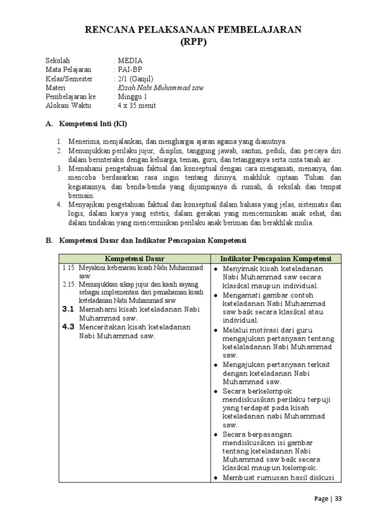 RPP PAI Kelas 2 | PDF