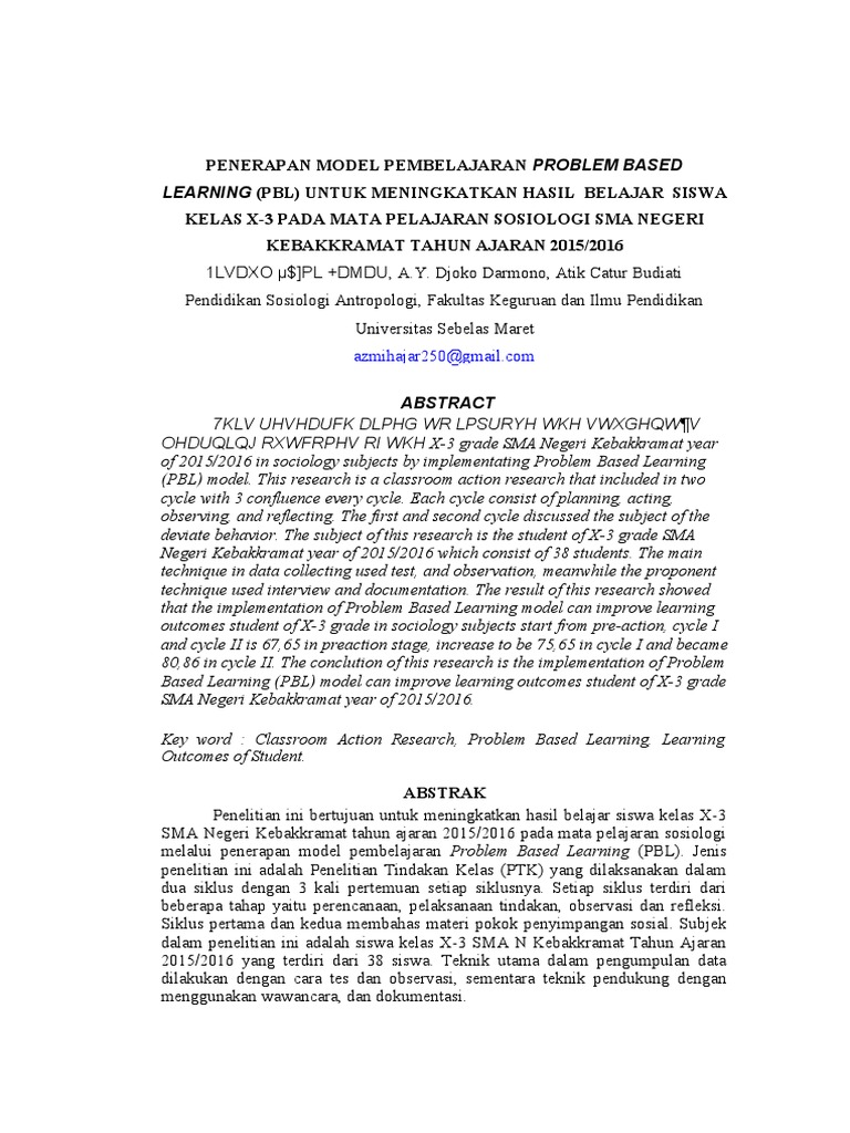ID Penerapan Model Pembelajaran Problem Based Learning PBL Untuk Meningkatkan Hasil | PDF