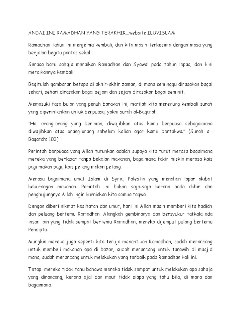 Andai Ini Ramadhan Yang Terakhir-Naq | PDF