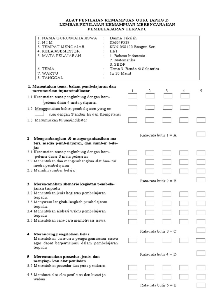 Format Apkg 1 2 Ut MK Pembelajaran Terpadu | PDF