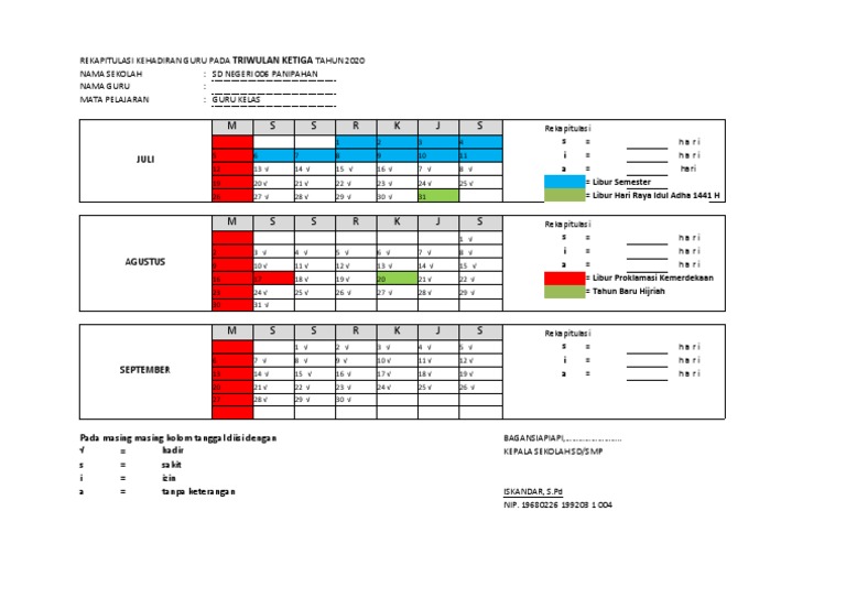 Contoh Rekap Absen TW Iii (Juli S.D September) Tahun 2020 | PDF