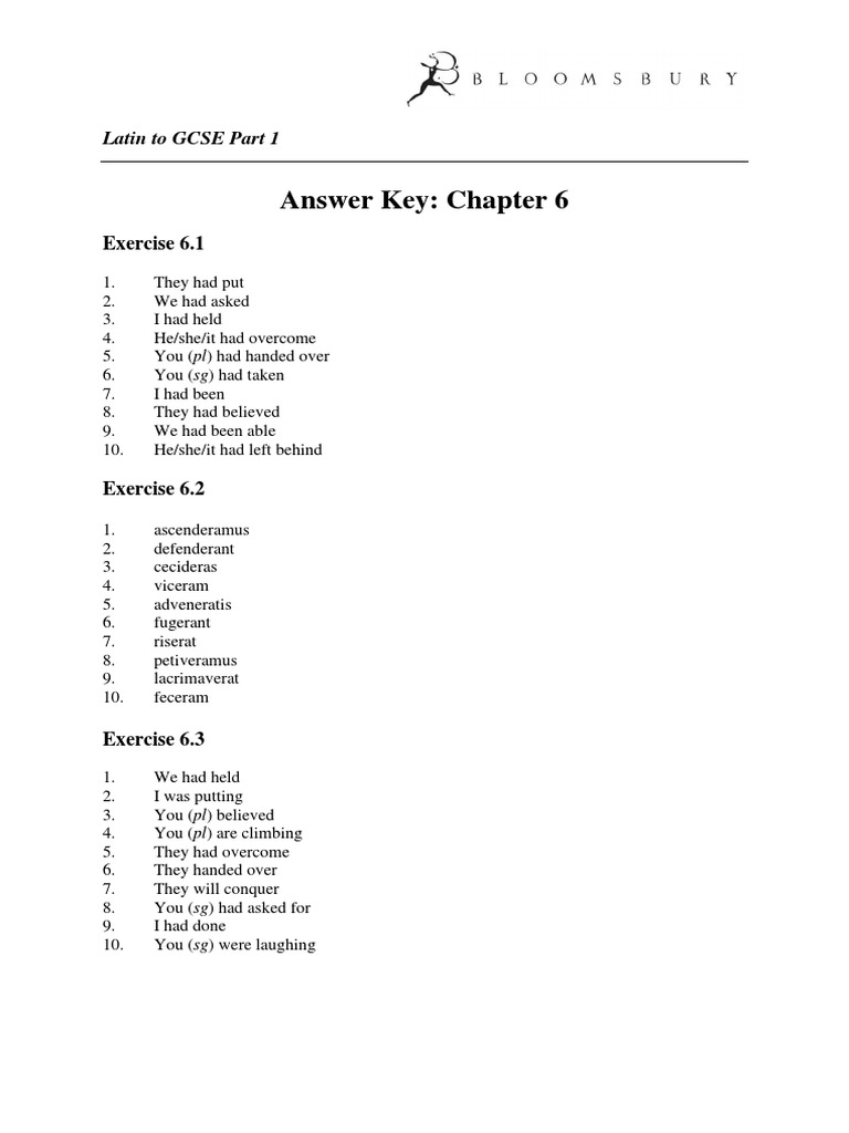Latin to GCSE Part 1 Chapter 6 Answer Key | PDF