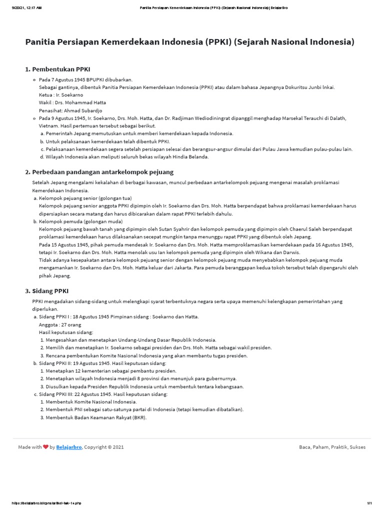 Panitia Persiapan Kemerdekaan Indonesia (PPKI) (Sejarah Nasional ...