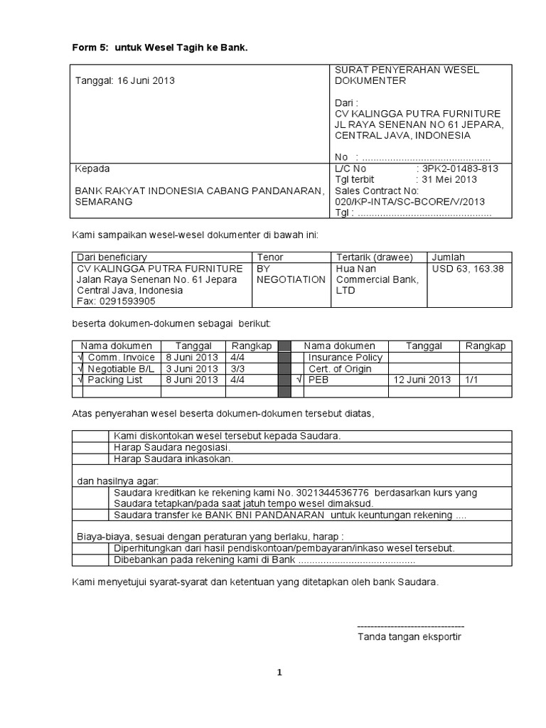 Form 5 Wesel Tagih Ke Bank | PDF