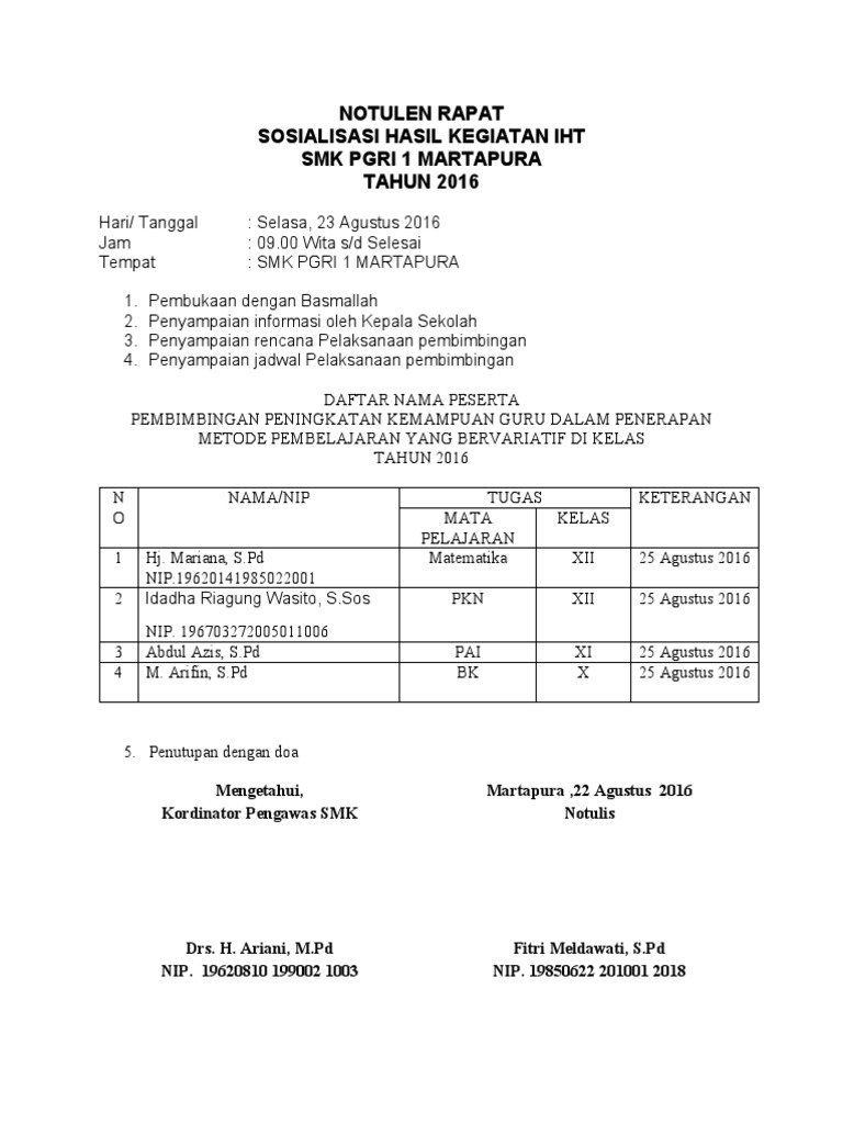 Notulen Rapat Hasil Iht | PDF