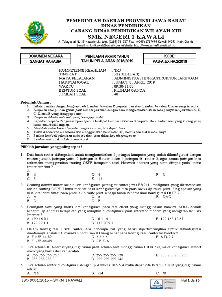 Soal Pat Aij - TKJ - Kelas Xi - TP 2018-2019-Dian Sediana | PDF