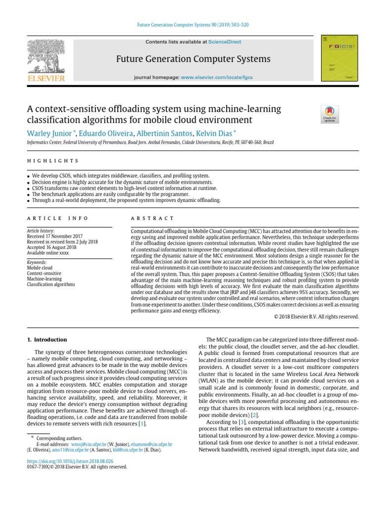 Junior Et Al. - 2019 - A Context-Sensitive Offloading System Using Machine-Learning ...