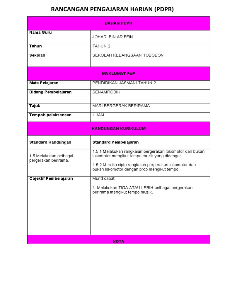 RPH PDPR PJ THN 2 | PDF