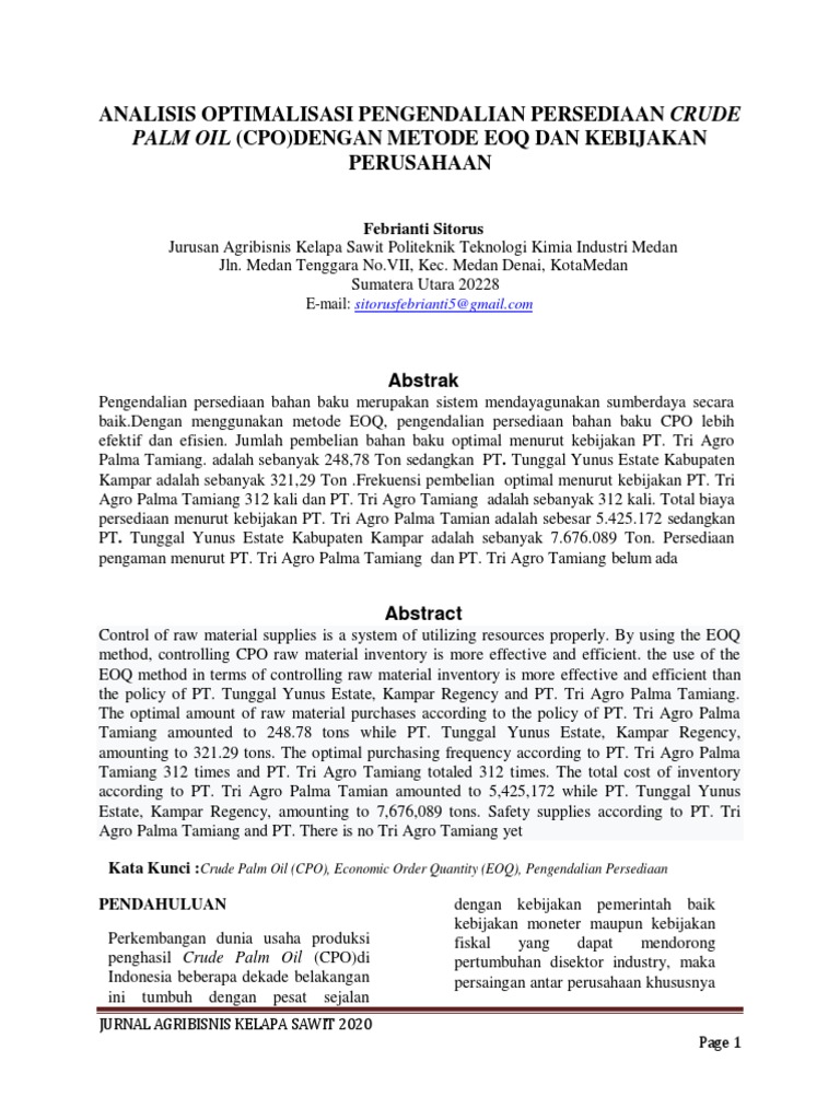 Optimalisasi Persediaan CPO dengan EOQ | PDF | Bisnis