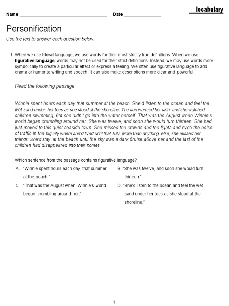 Personification: Read The Following Passage | PDF | Anthropomorphism