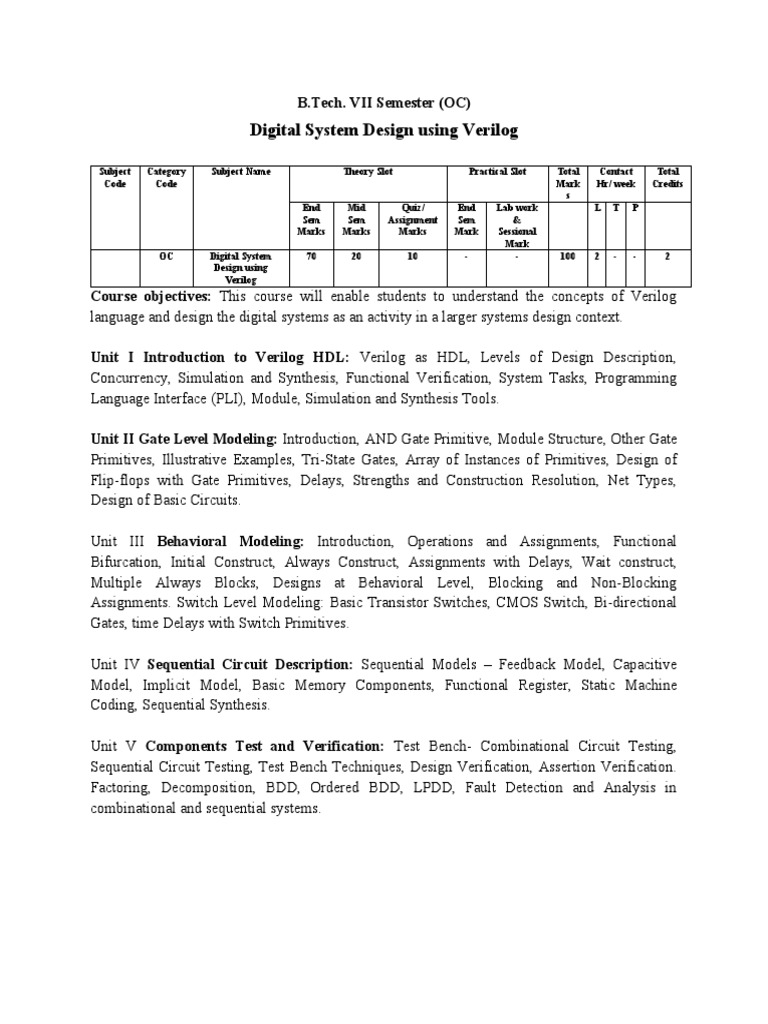 Digital System Design Using Verilog Pdf Hardware Description Language Digital Electronics