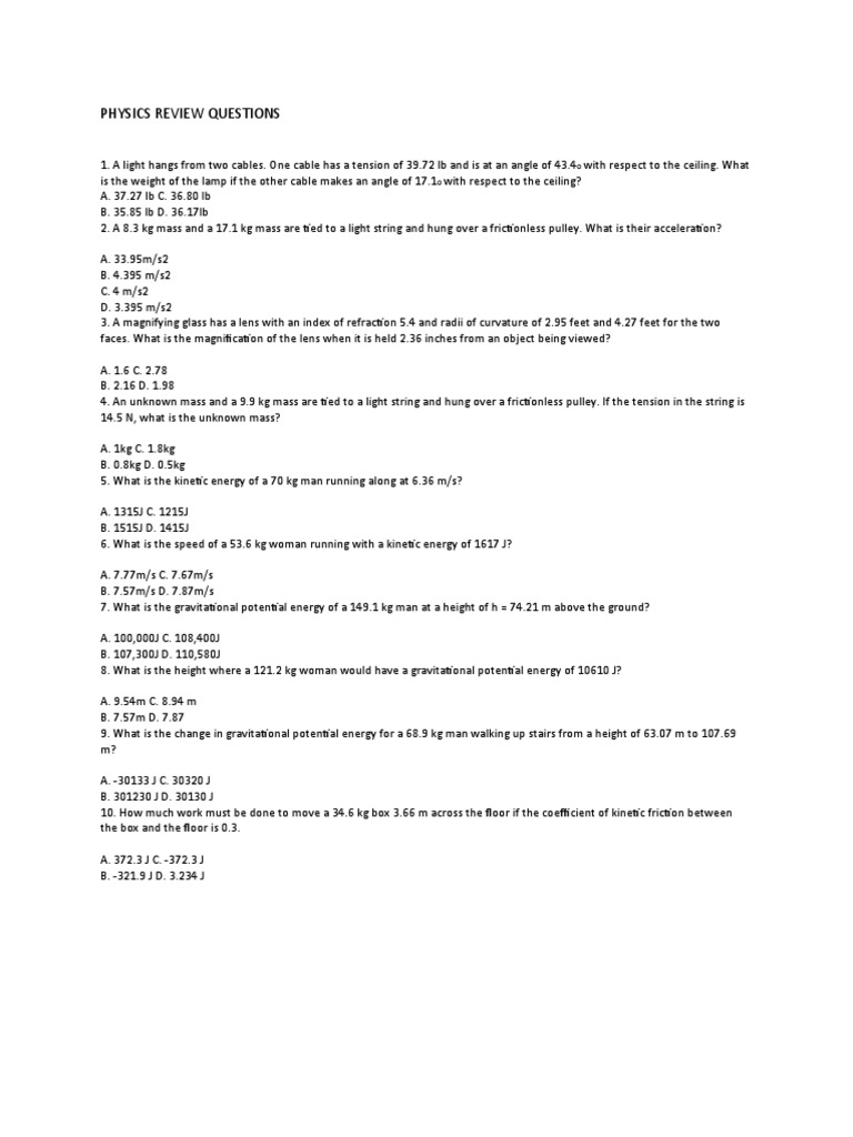 Physics Review Questions and Answers | PDF | Science & Mathematics
