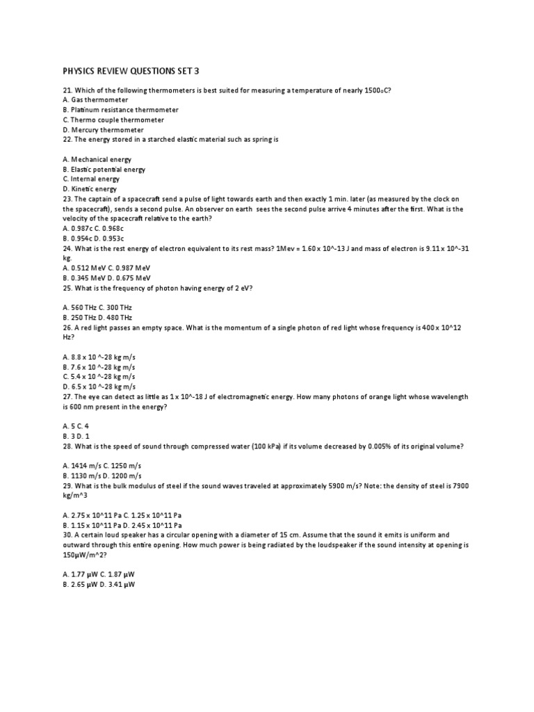 Physics Review Questions Set 3 | PDF
