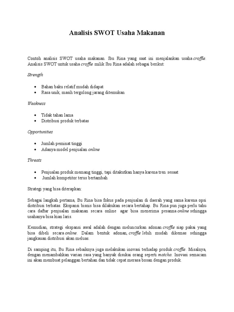 Analisis SWOT Usaha Makanan | PDF