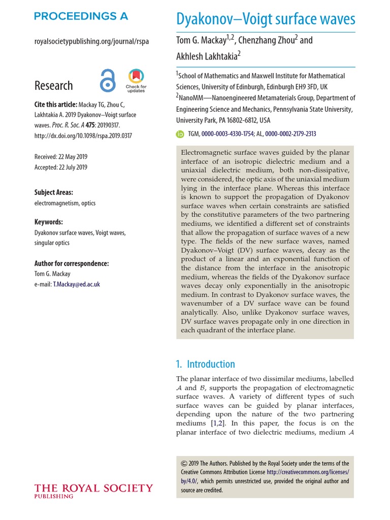 Dyakonov-Voigt Surface Waves | PDF | Eigenvalues And Eigenvectors | Waves