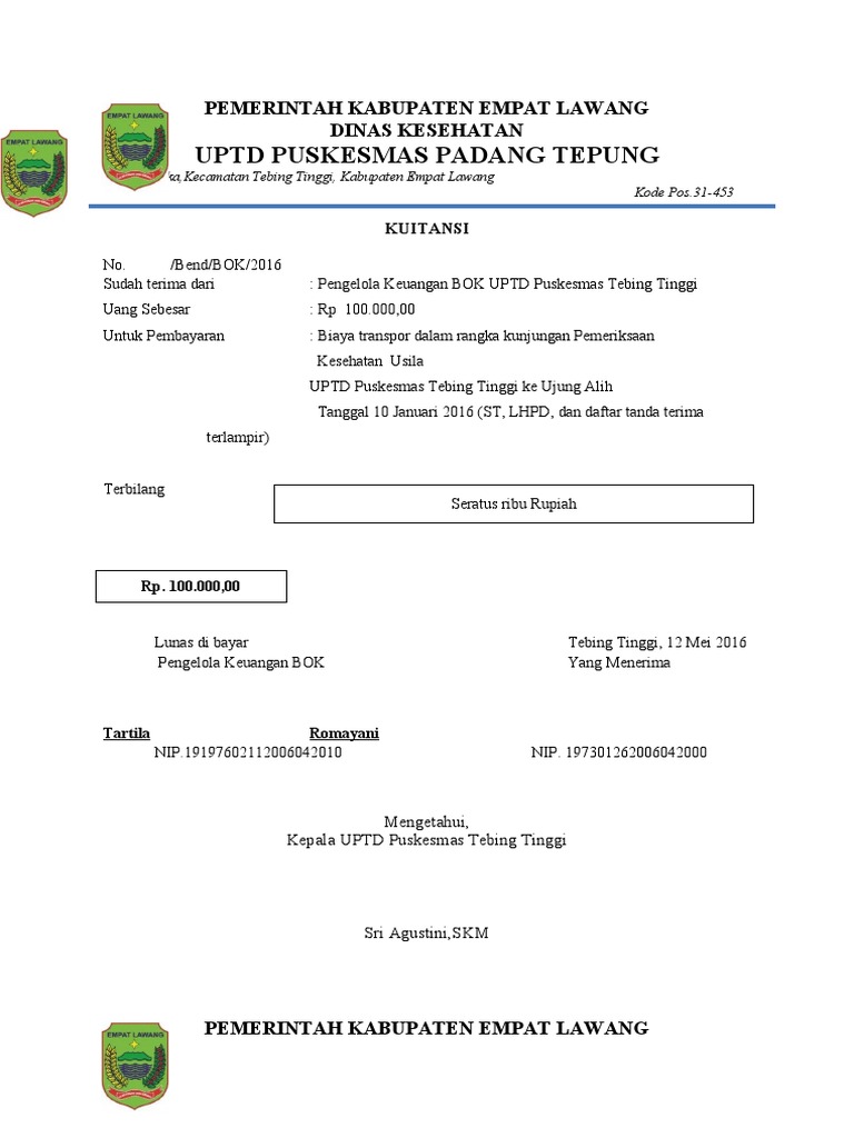 Contoh Kwitansi Dan Tanda Terima BOK | PDF