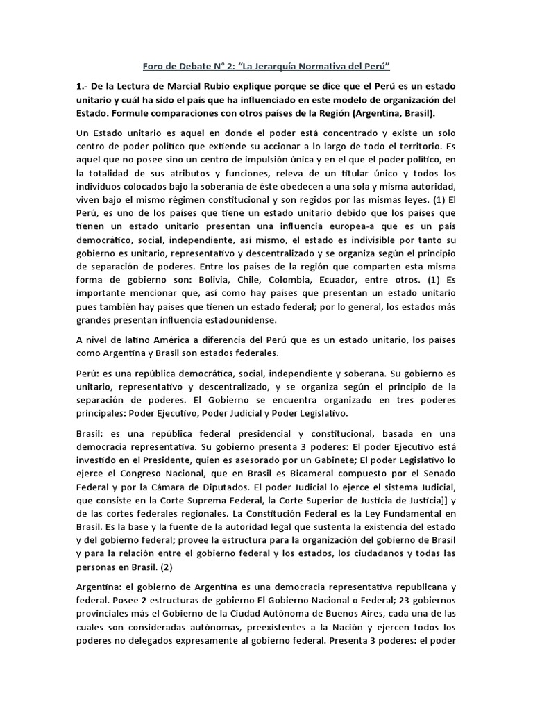 Foro de Debate N2.docx Legislacion | PDF | Federación | Gobierno Federal de los Estados Unidos