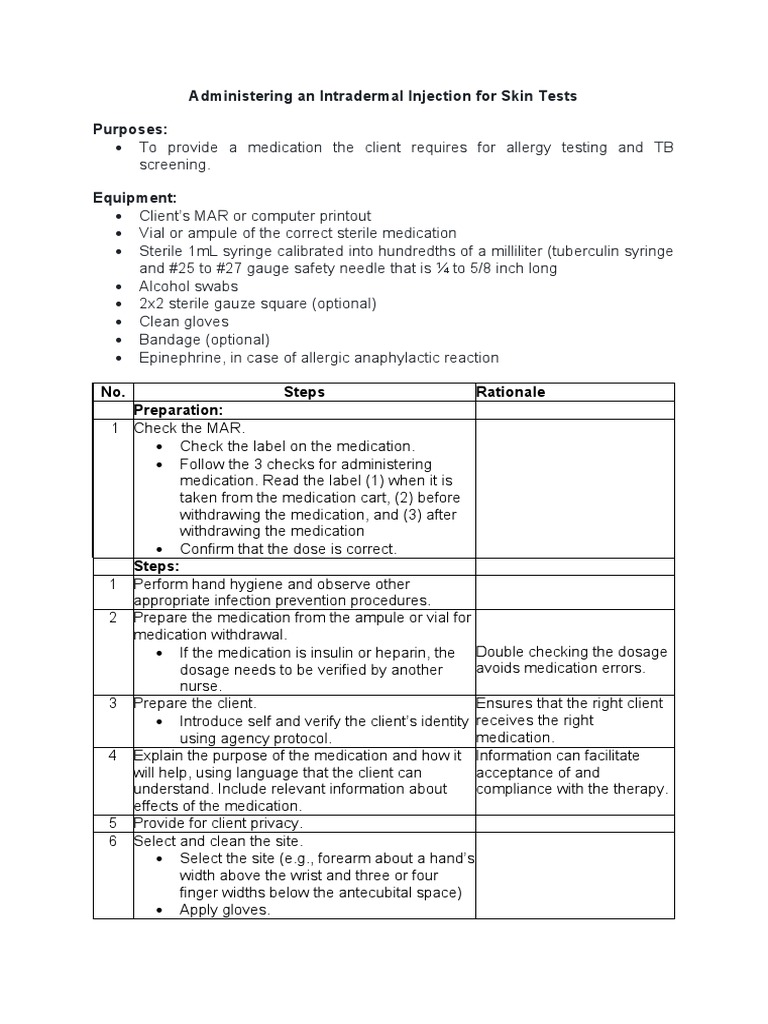 16 Administering Intradermal Injections | PDF | Injection (Medicine ...