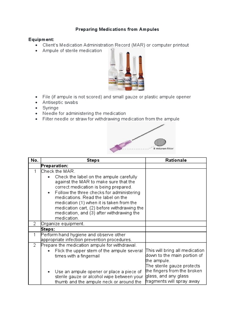 14A Preparing Medications From Ampules | PDF | Injection (Medicine ...