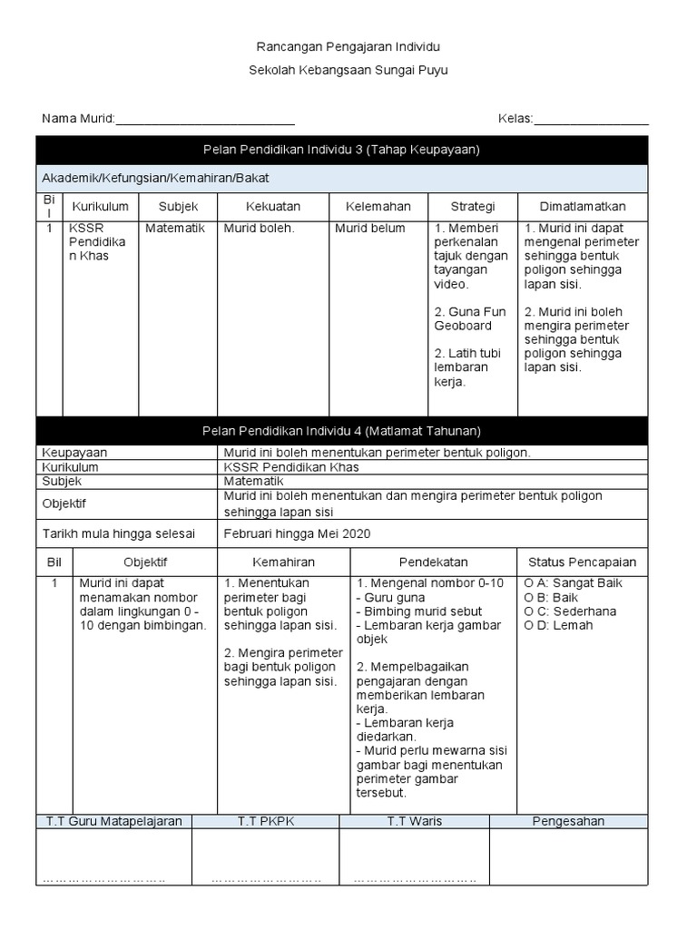Rancangan Pengajaran Individu | PDF