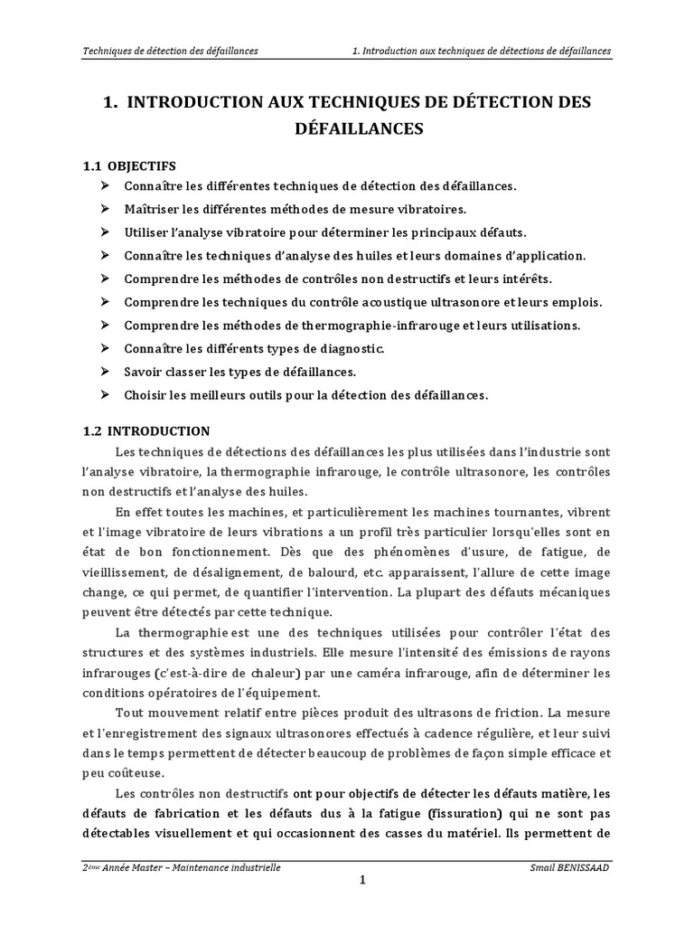 Chapitre 1 - Introduction Aux Techniques de Détection Des Défaillances ... Chapitre 1 - Introduction Aux Techniques de Détection Des Défaillances ...