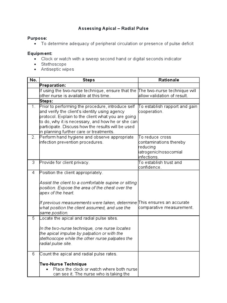 5C Assessing Apical - Radial Pulse-3 | PDF | Pulse | Clinical Medicine