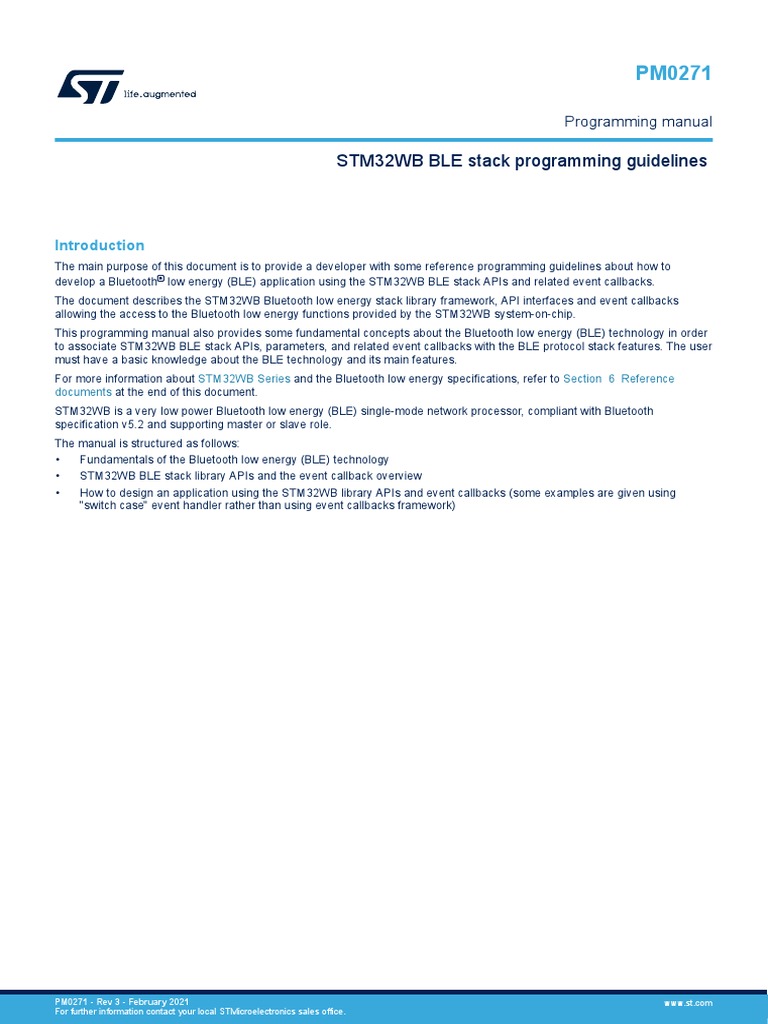 Pm0271 Stm32wb Ble Stack Programming Guidelines Stmicroelectronics Pdf Bluetooth