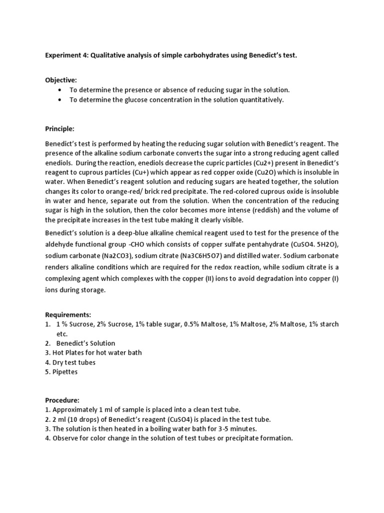 Experiment 4: Qualitative Analysis of Simple Carbohydrates Using ...