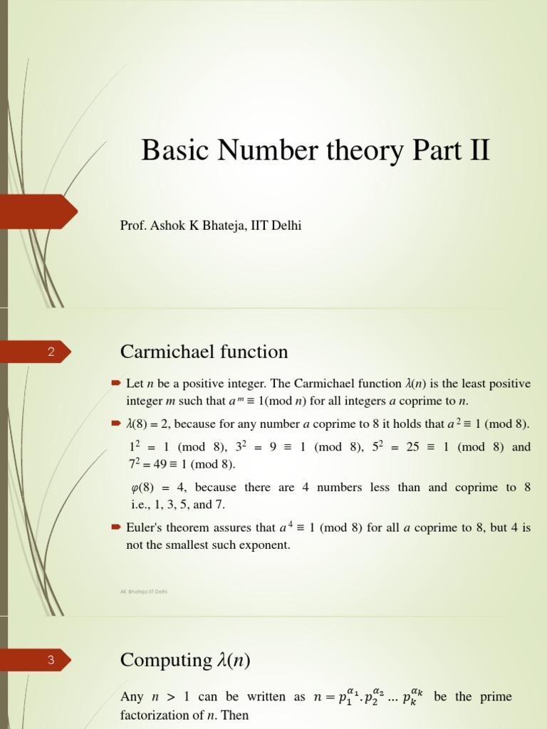 Basic Number Theory Part II: Prof. Ashok K Bhateja, IIT Delhi | PDF ...
