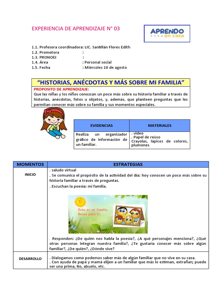 Aprendiendo sobre mi familia en clase | PDF | Aprendizaje | Cognición
