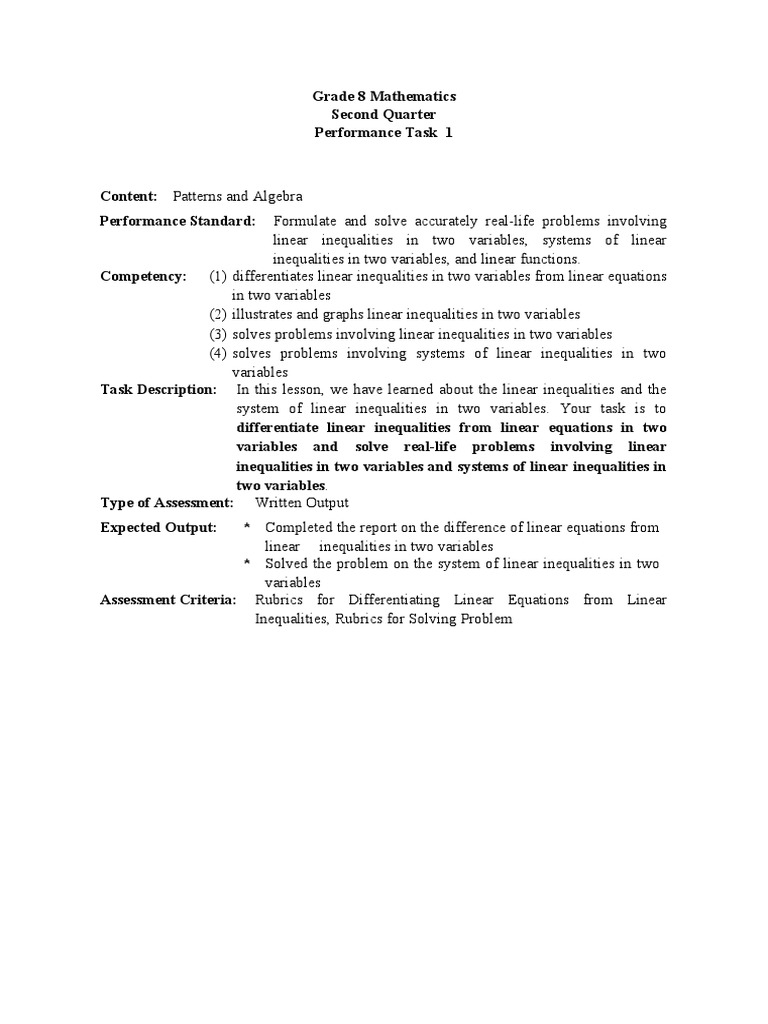 Performance Task 1-2 | PDF | Equations | Variable (Mathematics)