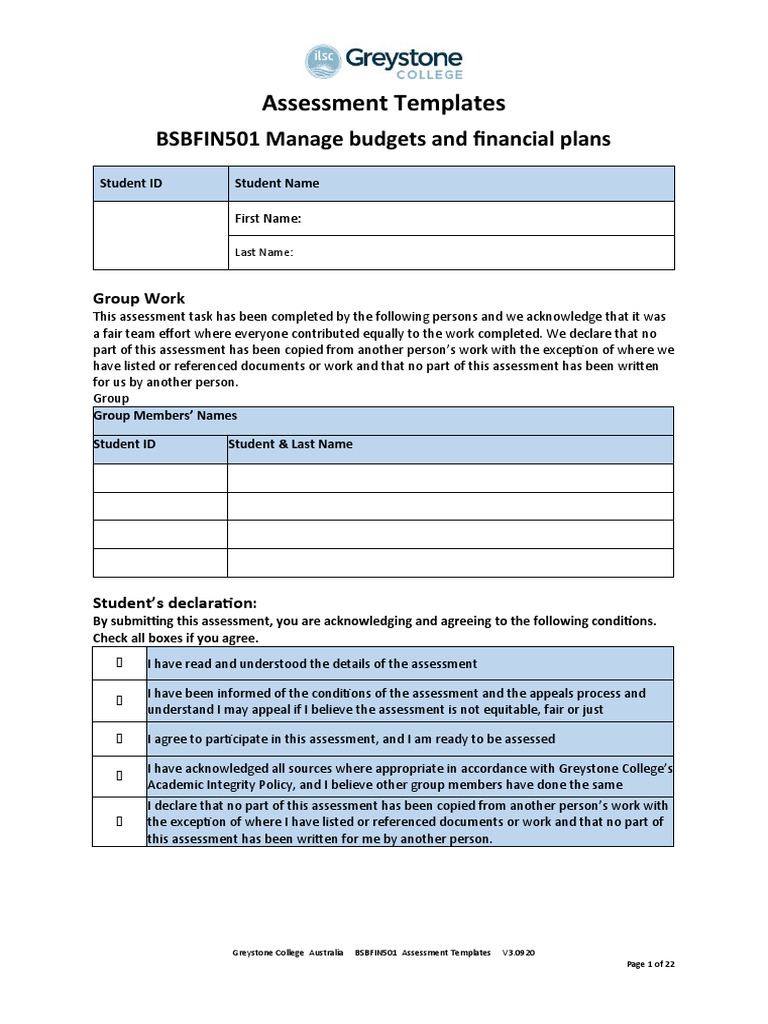 BSBFIN501 Assessment Templates V1.1120 | PDF | Value Added Tax | Debits ...
