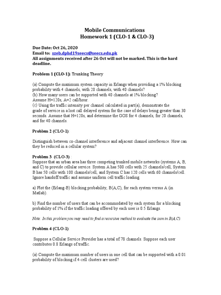 Mobile Communications Homework 1 (CLO-1 & CLO-3) | PDF