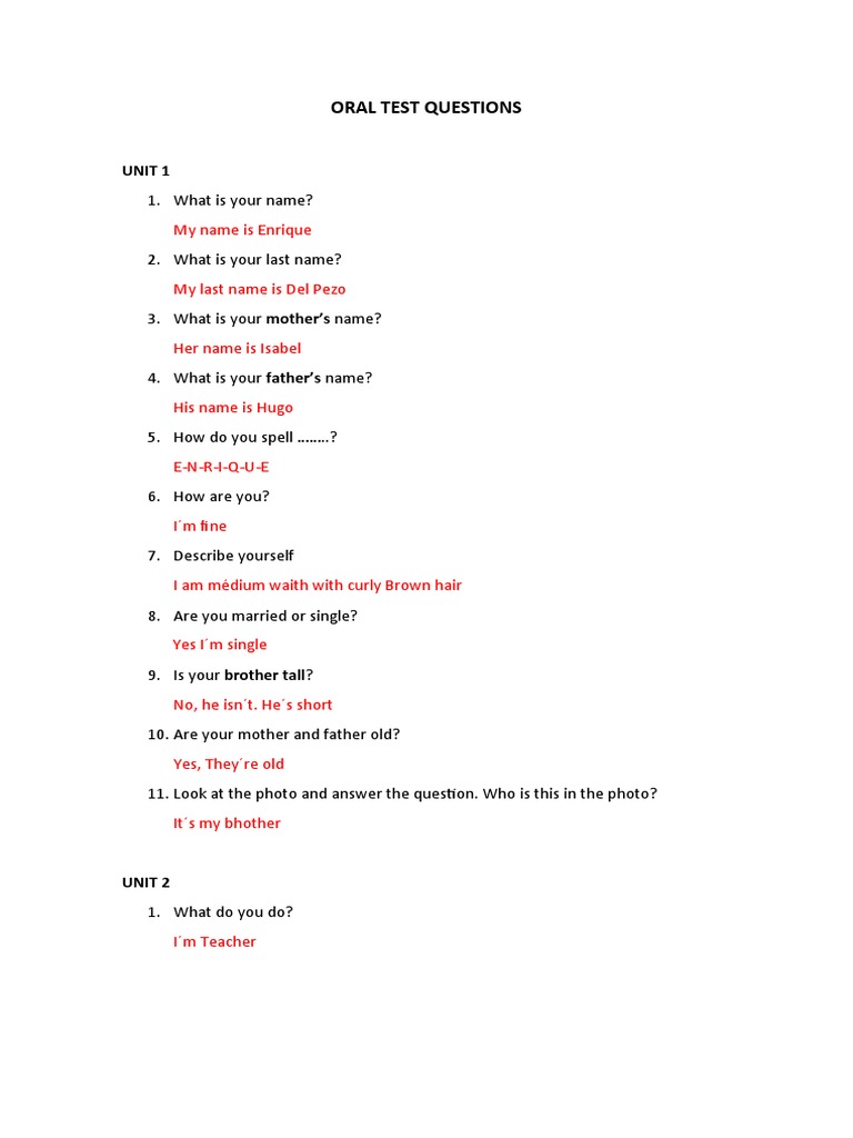 English Oral Exam Practice Questions | PDF | Language Arts & Discipline