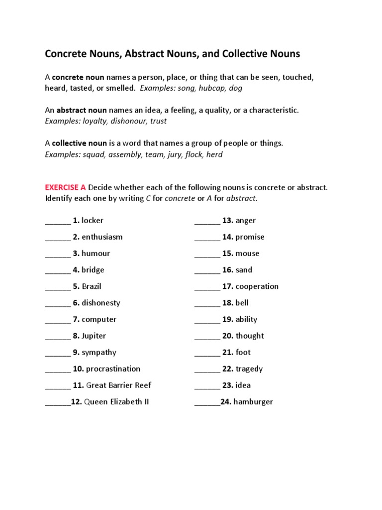 Concrete Abstract Collective Nouns | PDF