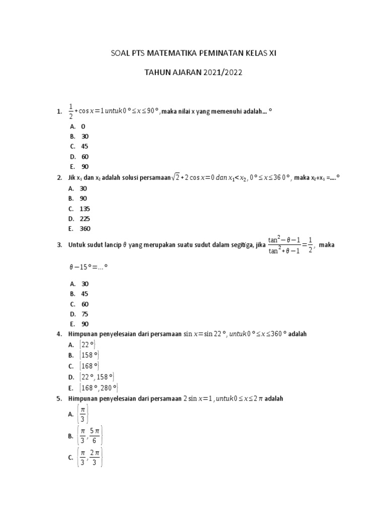 Latihan Soal PTS Matmin XI | PDF