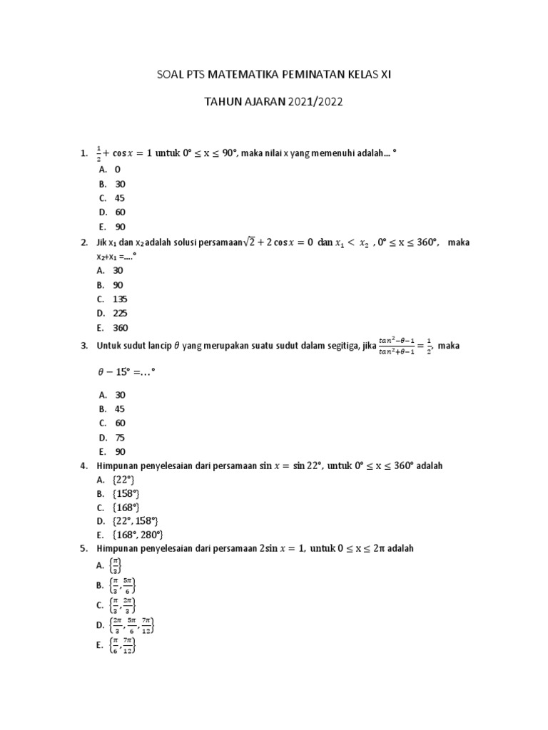 Latihan Soal PTS Matmin XI | PDF | Metode & Bahan Ajar