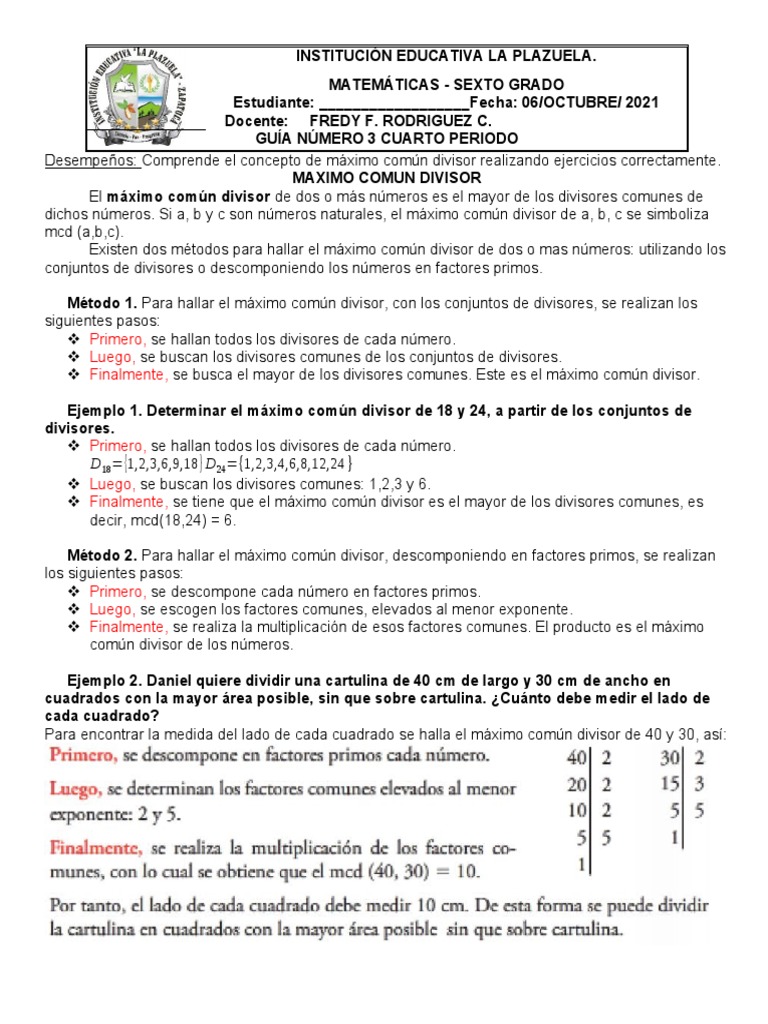 Cómo hallar el máximo común divisor | PDF | Matemáticas | Matemática ...