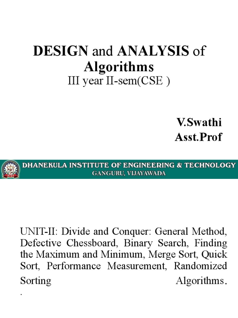 Design and Analysis of Algorithms: III Year II-sem (CSE) | PDF | Maxima And Minima | Applied ...