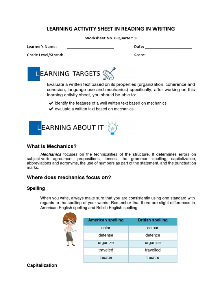 Learning Activity Sheet in Reading in Writing: Worksheet No. 6 Quarter ...