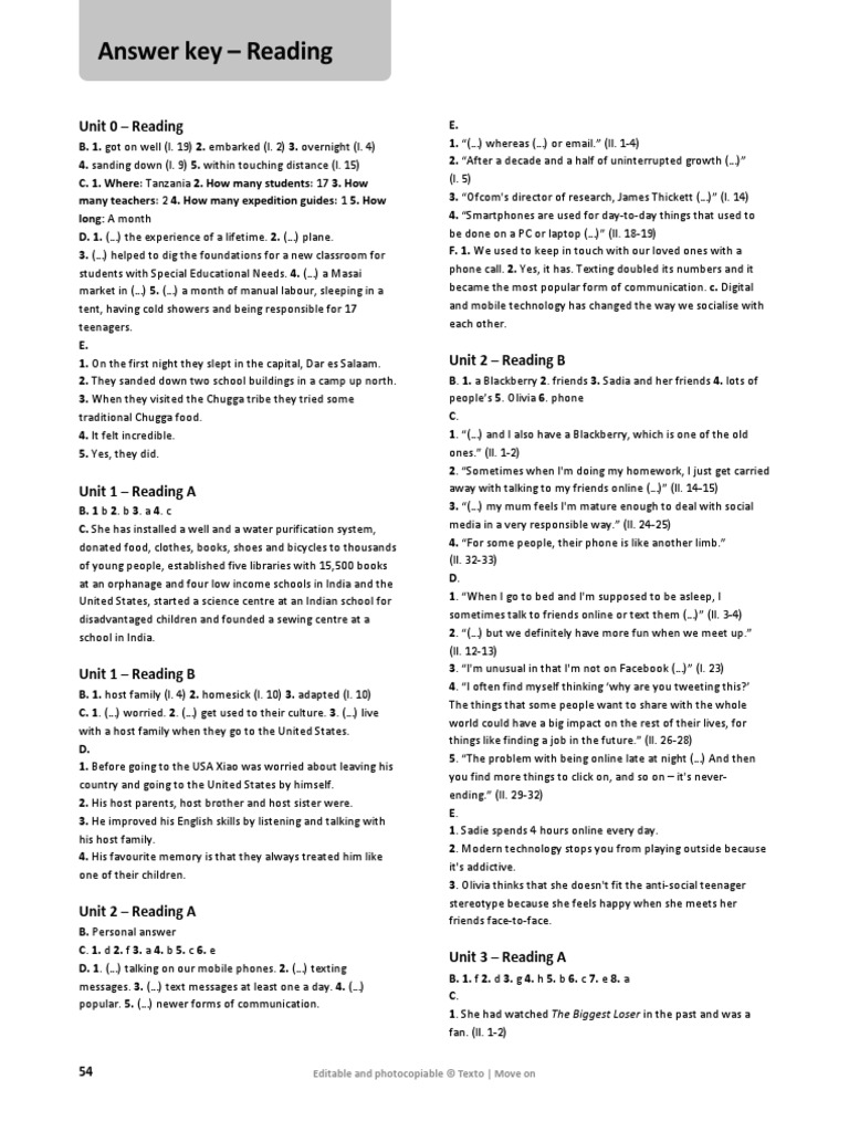 Answer Key - Reading | Download Free PDF | Communication