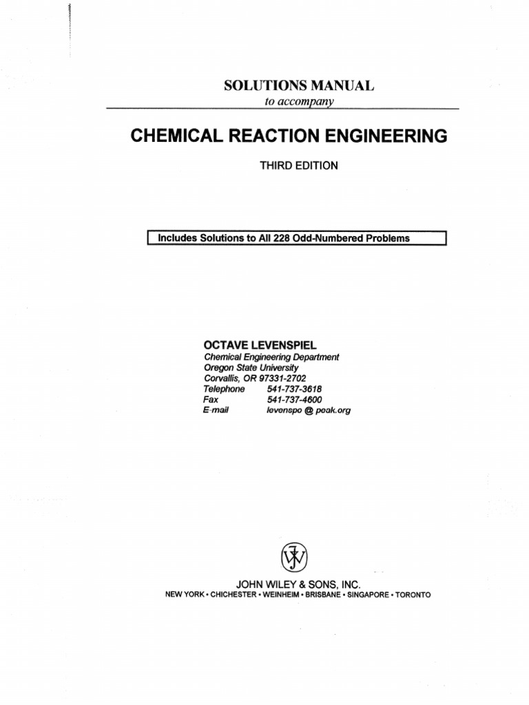 Chemical Reaction Engineering 3rd Ed - Octave Levenspiel (Wiley, 1999 ...