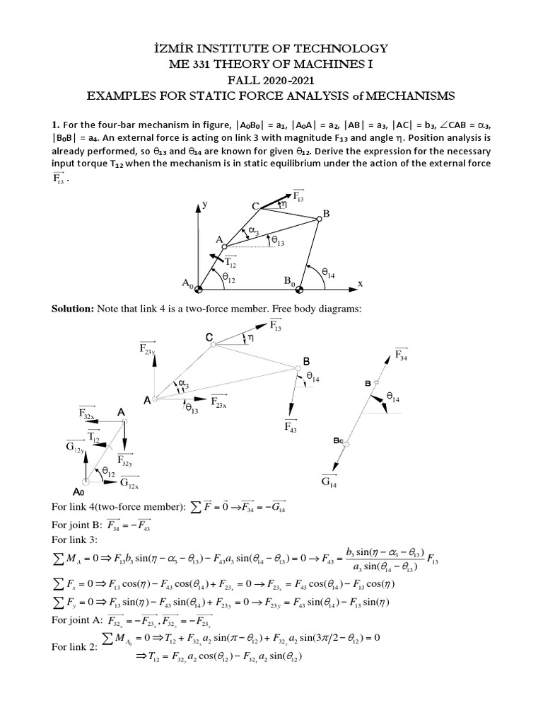 Static Force Analysis in Mechanisms | PDF | Force | Physics