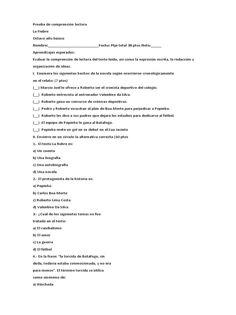 Prueba de Comprensión Lectora | PDF