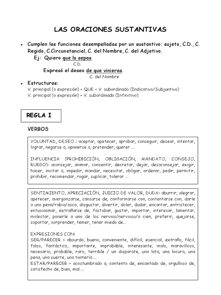 Ejemplos de Oraciones Sustantivas | PDF | Verbo | Gramática