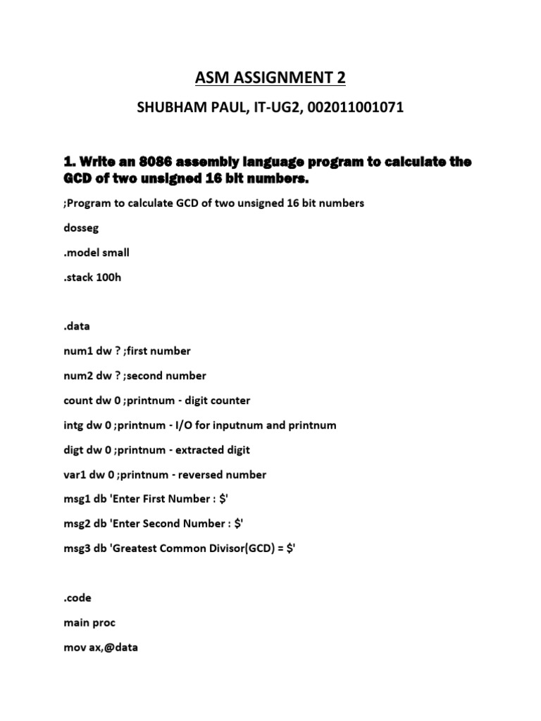 ASM ASSIGNMENT 2 SOLUTION | PDF | String (Computer Science) | Binary Coded Decimal
