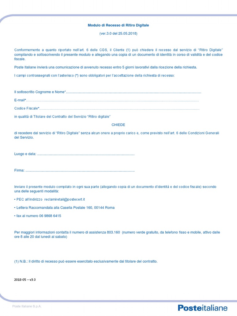 Modulo Recesso Ritiro Digitale | PDF